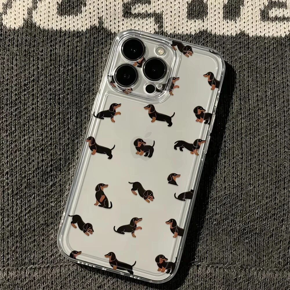 Прозрачный силиконовый чехол с милым рисунком таксы для iPhone 17 Pro Max, айфон 14, Clear-YYDSC6447