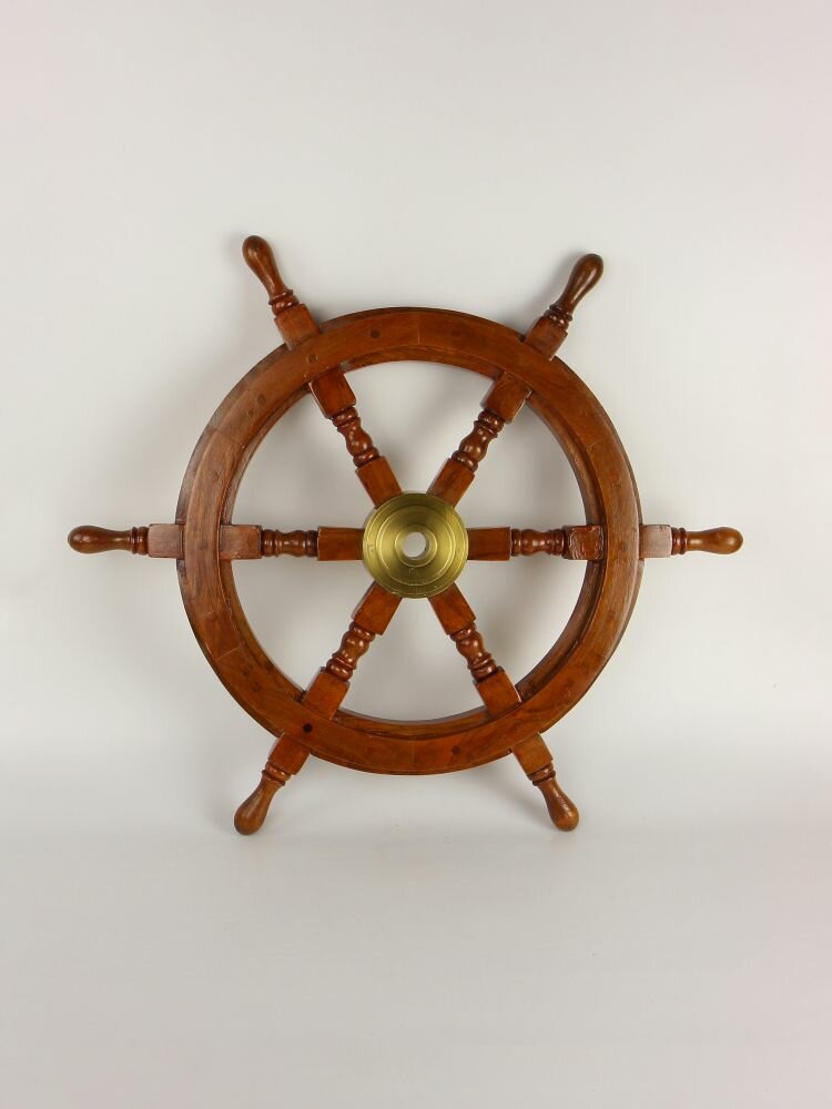 Корабельный штурвал Nautical, декоративный, деревянный, коричневый диаметр 61/42 см — фото 1