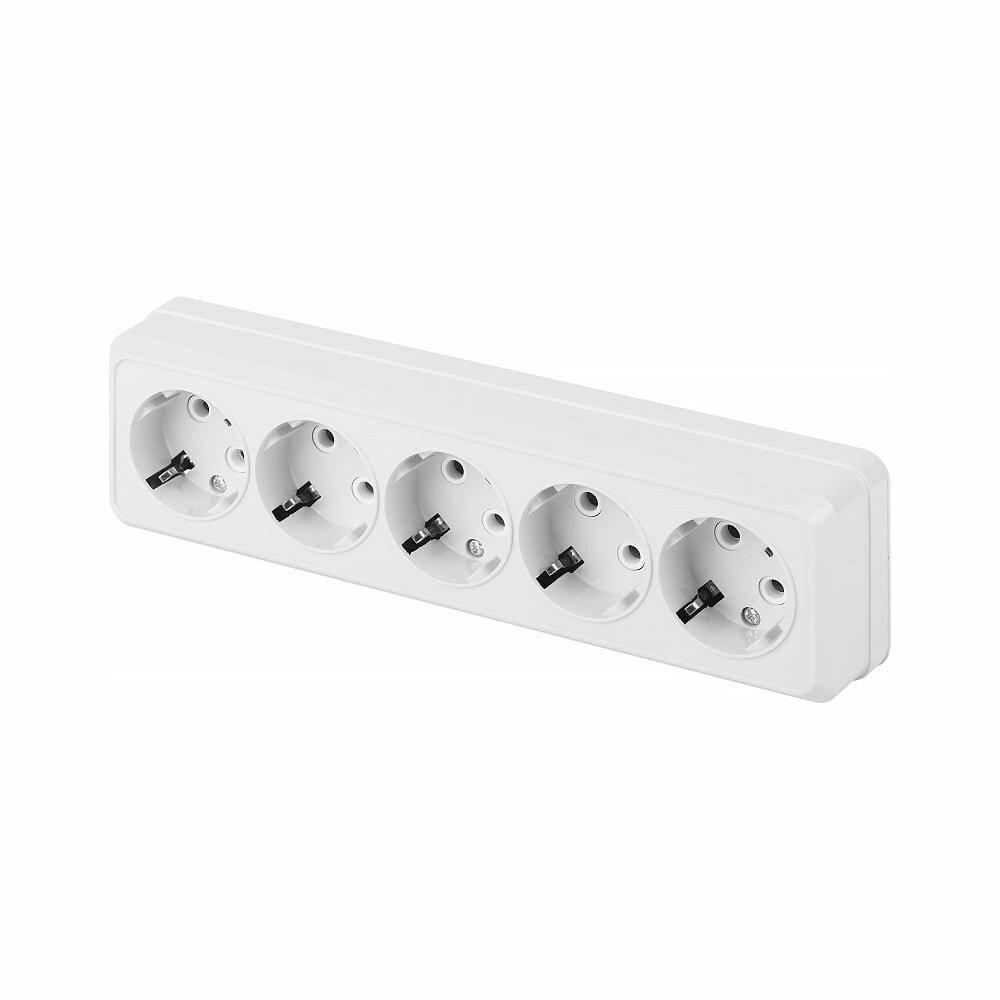 Розетка Intro Quadro 2-210-01 с заземлением пятиместная 5х2P+E 16А-250В IP20 ОУ белый Б0053856 — фото 1