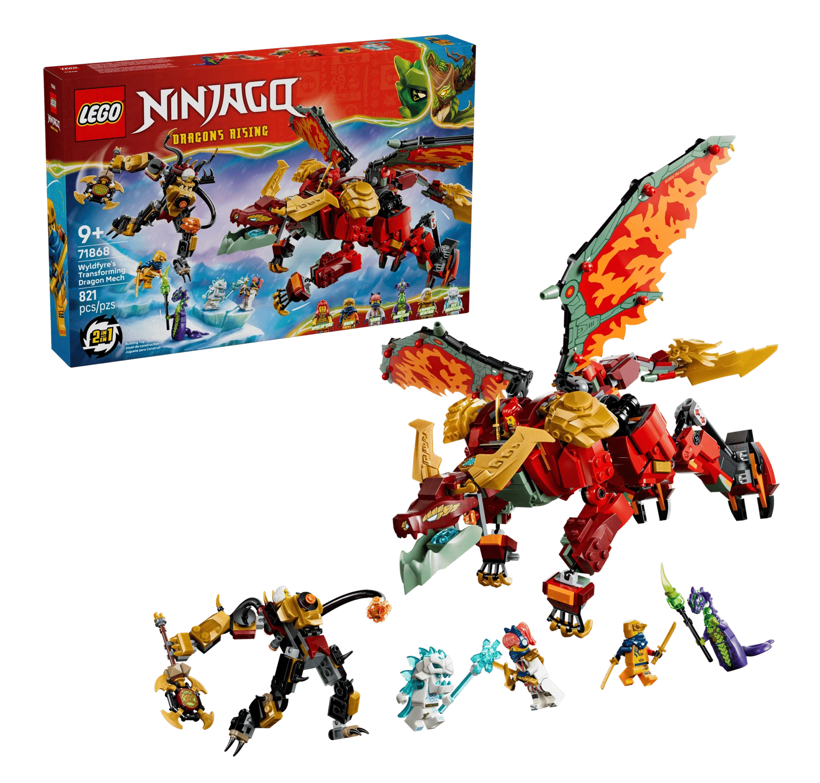 Конструктор LEGO NINJAGO 71868 Трансформирующийся Мех‑Дракон Вайлдфайер, 821 дет.