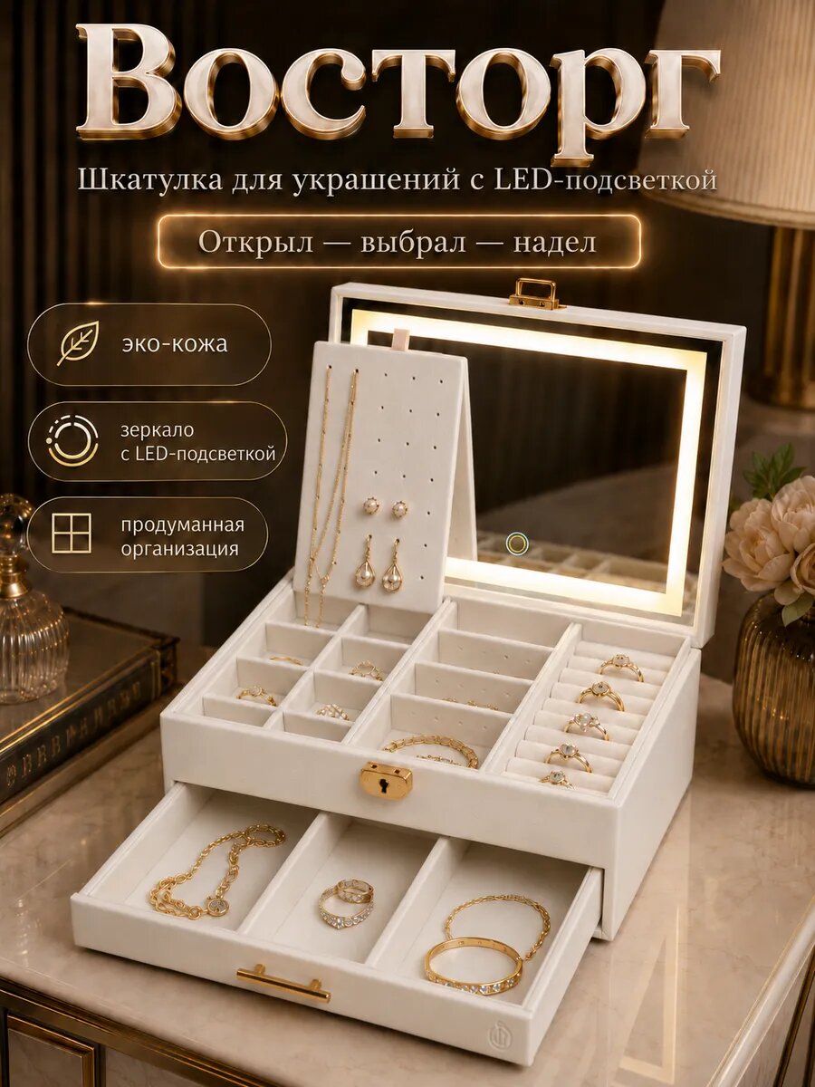 Шкатулка для украшений с зеркалом красивый подарок