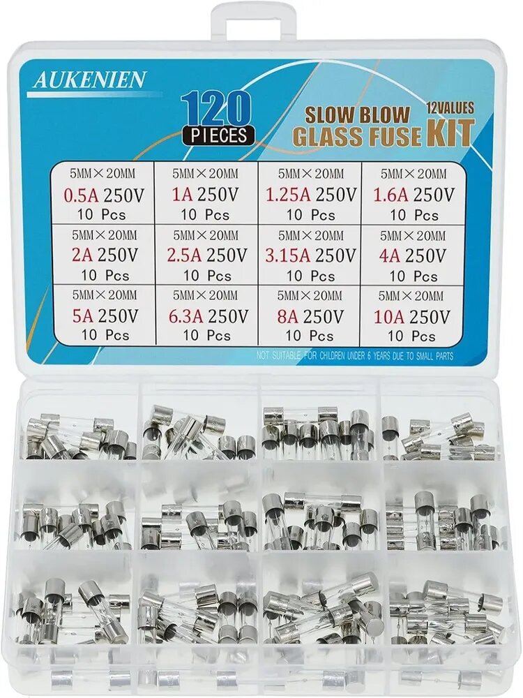 12 штук 120 шт. Медленные предохранители T 0.5А 1А 1.25А 1.6А 2А 2.5А 3.15А 4А 5А 6.3А 8А 10А 250 В 5 x 20 мм стеклянные трубчатые предохранители