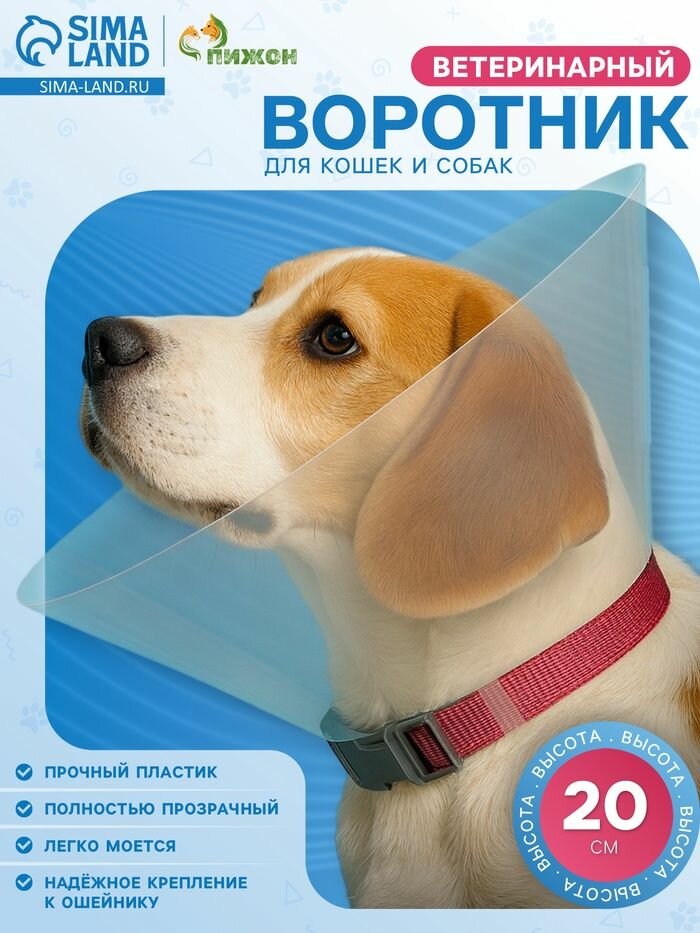 Ветеринарный воротник с креплением на ошейник, ОШ 14-34 см, высота 20 см, без ошейника, Пижон