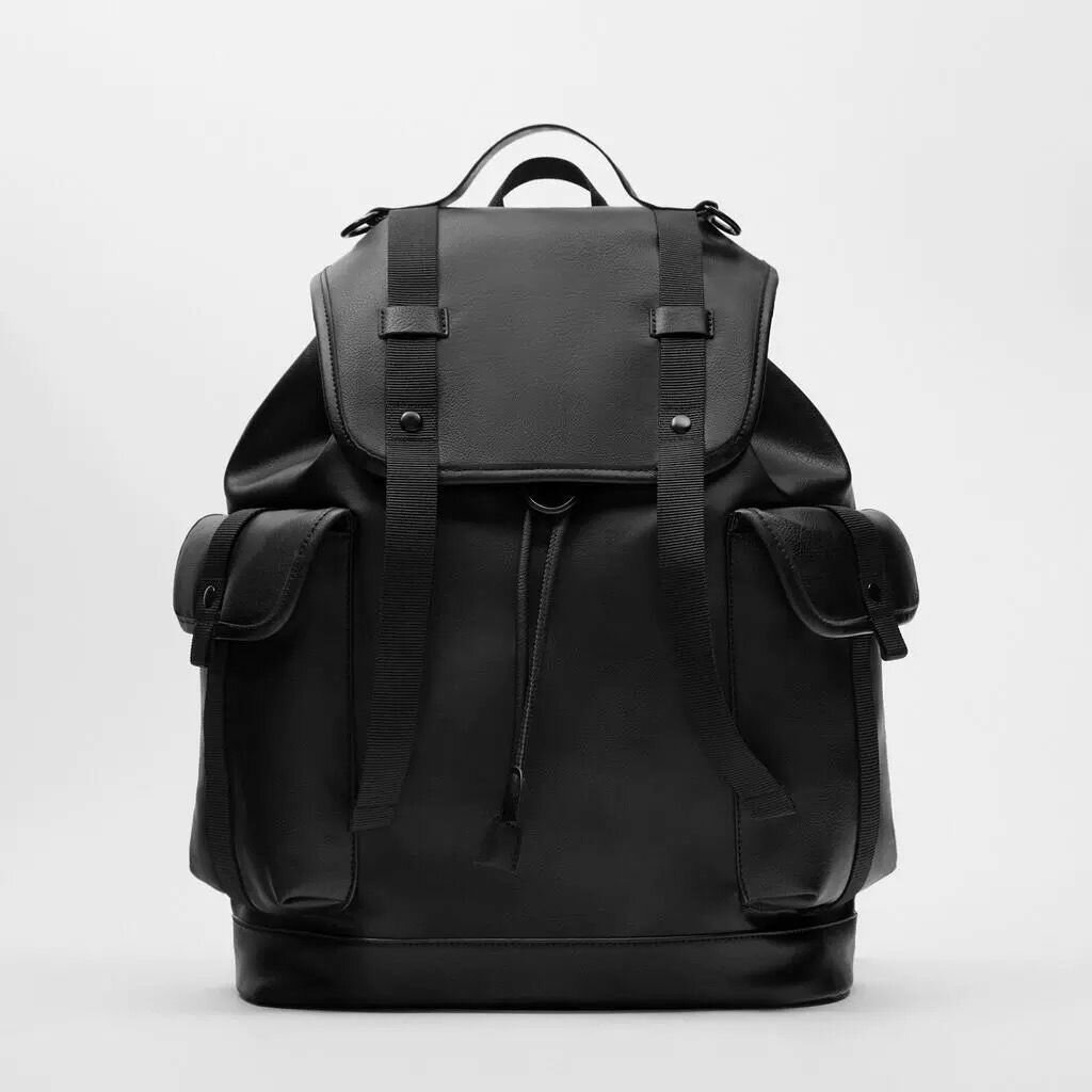 ZARA Мужской кожаный рюкзак для ноутбука 16 дюймов черный стиль
