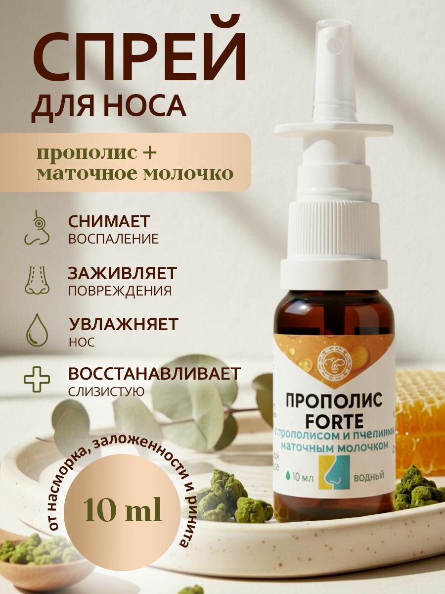 Спрей для носа с прополисом и маточным молочком от насморка, синусита, заложенности 10 мл