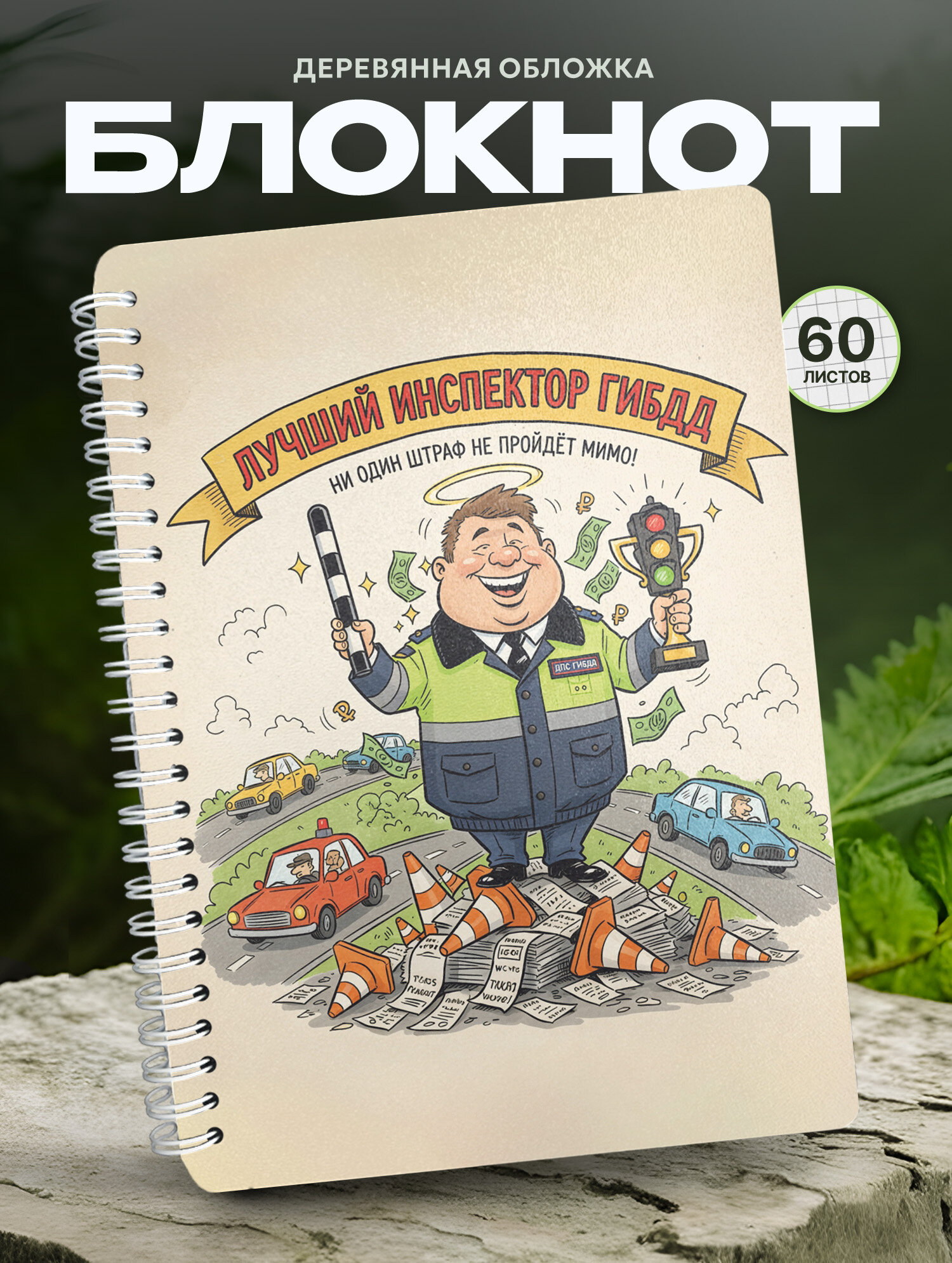 Блокнот Wood-book "лучший инспектор ГИБДД", A5, твердая обложка, лхдф