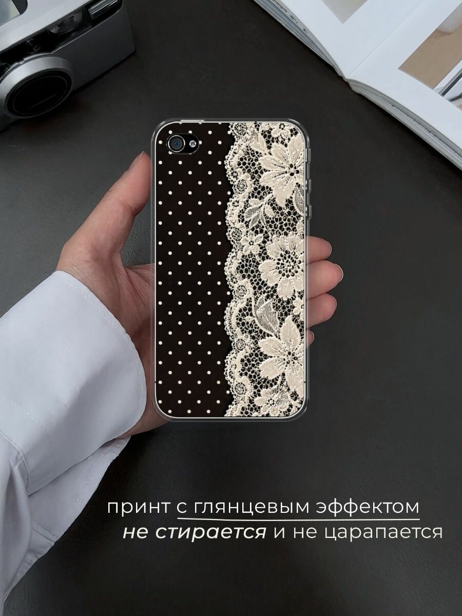 Силиконовый чехол на Apple iPhone 4/4S / Айфон 4/4S с принтом Кружево и горошек — фото 1