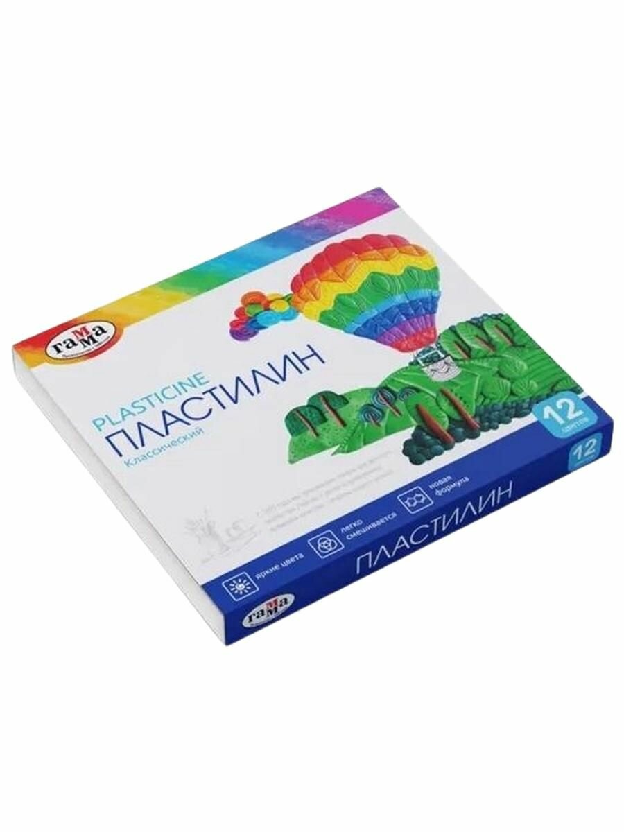Пластилин Гамма "Классический", 12 цветов, 240г, со стеком, картон. упаковка