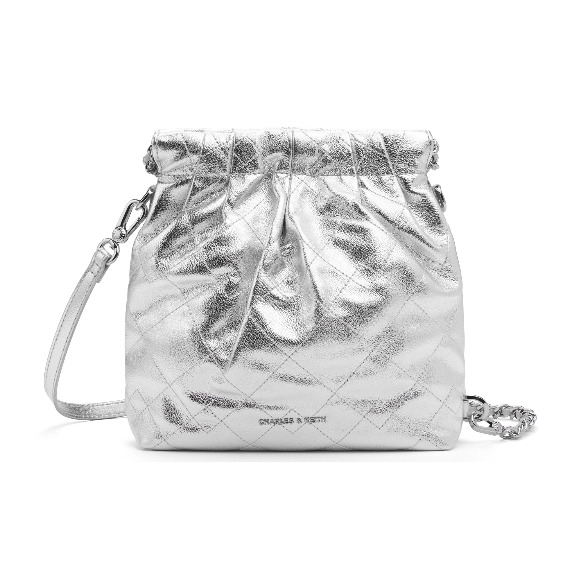 Сумка CHARLES & KEITH, фактура плетеная, серебристый