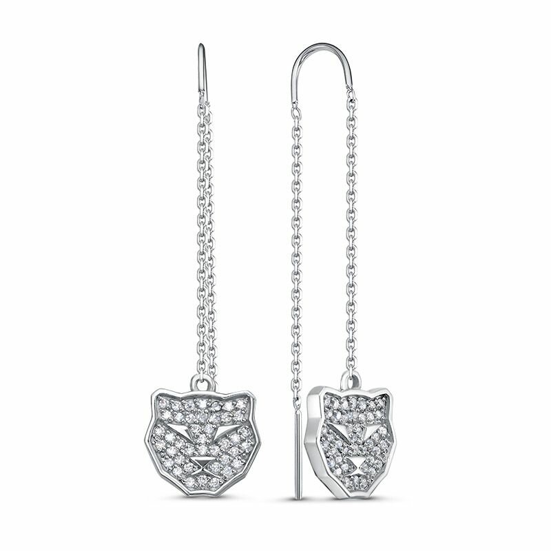 Серьги цепочки, серебро, 925 проба, родирование, фианит