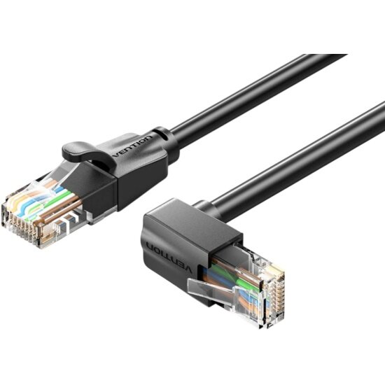Патч-корд Vention прямой UTP cat.6, RJ45/RJ45 угол 90 вниз - 1м. черный