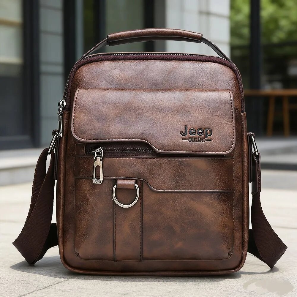 Сумка слинг Jeep из кожи TPU soft, мужская, коричневая, 26x22x6 см