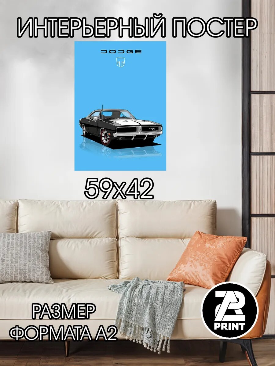Постер на стену интерьерный 59х42 авто ЖДМ(JDM) Додж