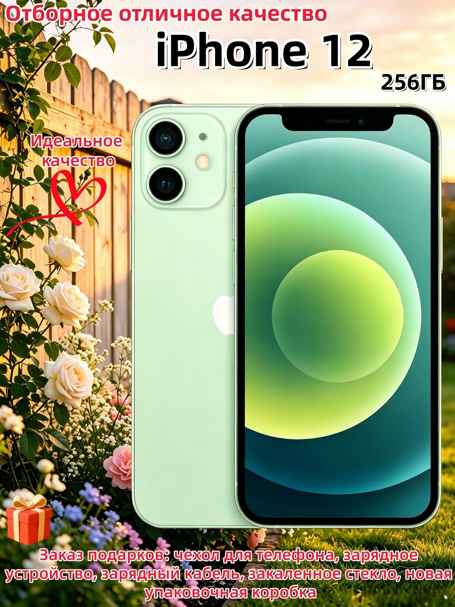 Apple iPhone 12, 256 ГБ, зелёный, дисплей OLED 6,1 дюйма, поддерживает Nano-SIM + eSIM.