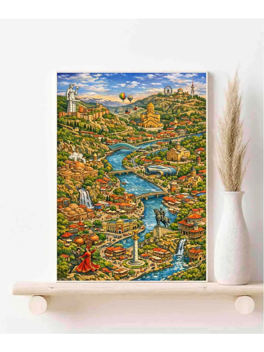 Тбилиси, Грузия, Fantasy Map, Карта, Плакат 30x42см