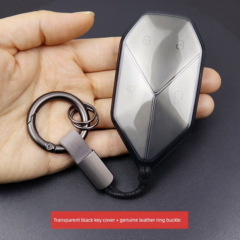 Чехол для ключей Denza B8 2025-2026, черный прозрачный материал, натуральная кожа кольцо
