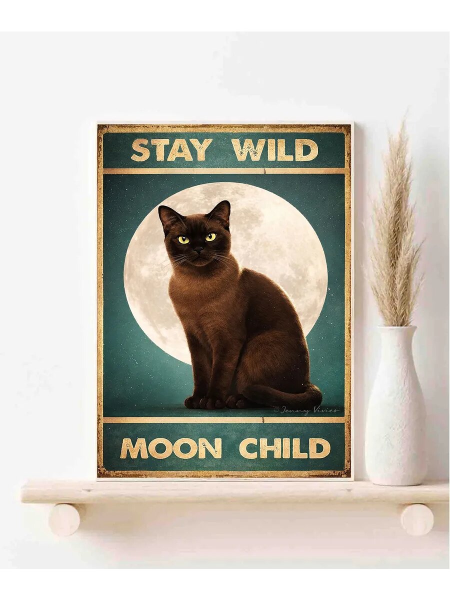 Бурманская кошка, Stay Wild Moon Child, Плакат 30x42см