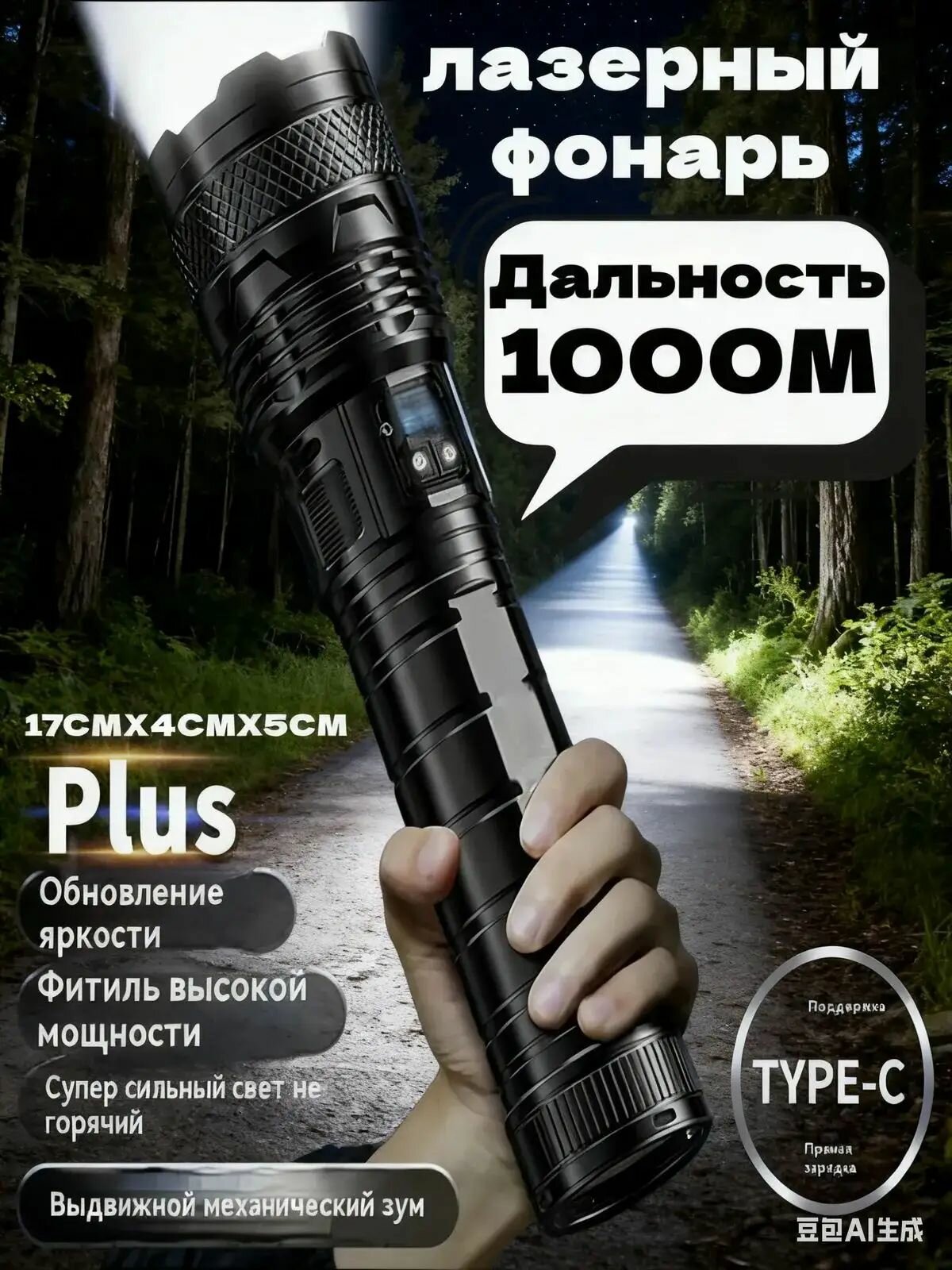 Ручной перезаряжаемый лазерный фонарь с дальностью луча 1000 м.-xm