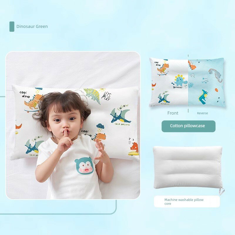 Детская подушка из хлопка для детей 6-12 лет, зеленый динозавр, 60x40x6см, стиральная дышащая