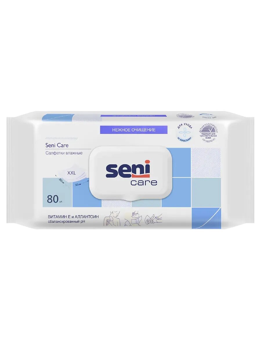 Seni Care салфетки влажные с витамином Е и аллантоином 80 шт