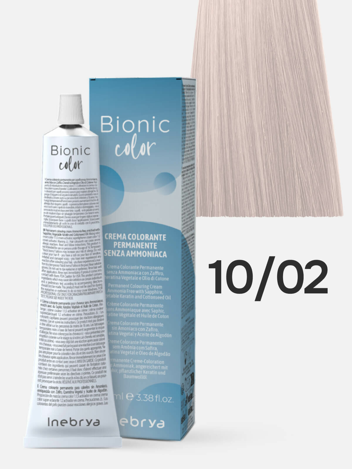 Крем - краска для волос профессиональная без аммиака Inebrya Bionic Color 10/02 Светлый блонд Натуральный перламутровый, 100 мл