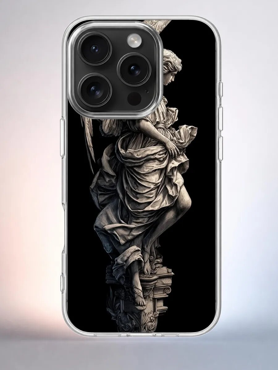 Чехол iPhone 15 Pro статуя ангела силиконовый прозрачный