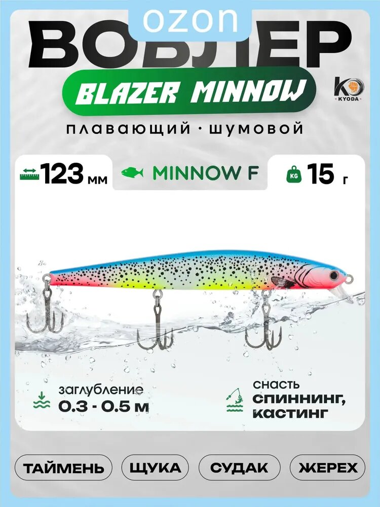 Воблер KYODA BLAZER MINNOW F, 123мм, 15г, 0,3-0,5м, P2240