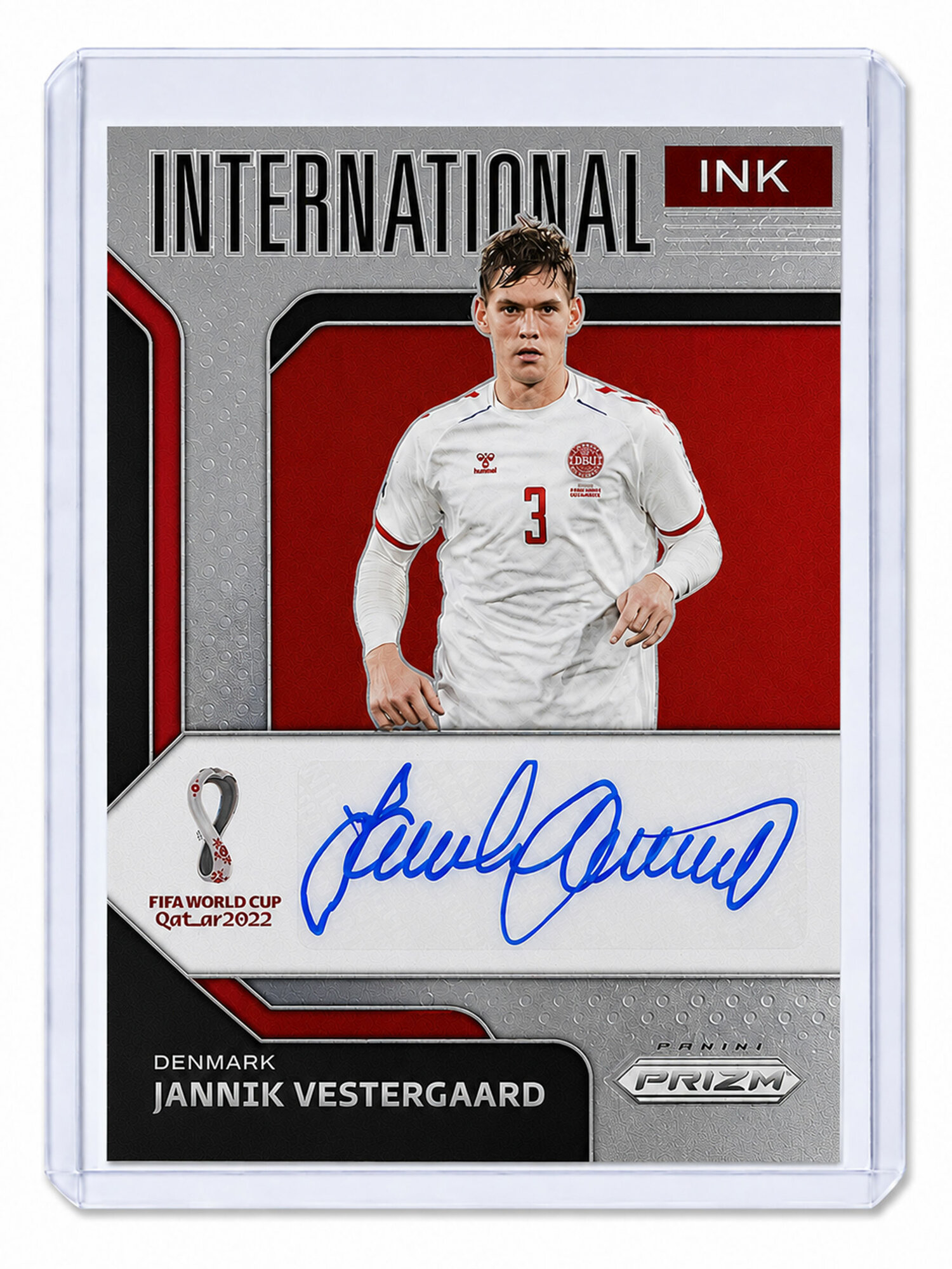 Коллекционная карточка Panini Prizm FIFA World Cup Qatar 2022: #I-JVE Jannik Vestergaard - International Ink