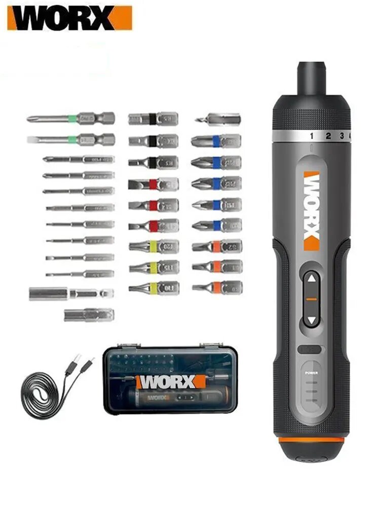 Аккумуляторная отвертка Worx WX242 4В, 5Нм, 2,0 Ач с набором оснастки