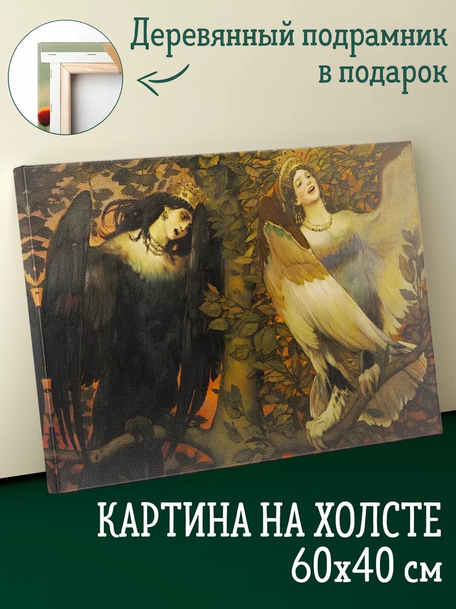 Картина на холсте 40х60 Виктор Васнецов - Сирин и Алконост