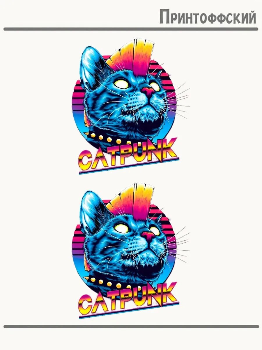 2-е (Две) Термонаклейки Кот-Панк