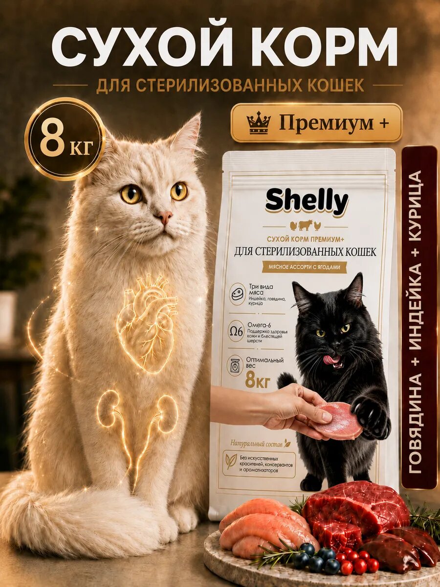 Сухой корм для стерилизованных кошек мясное ассорти 8 кг