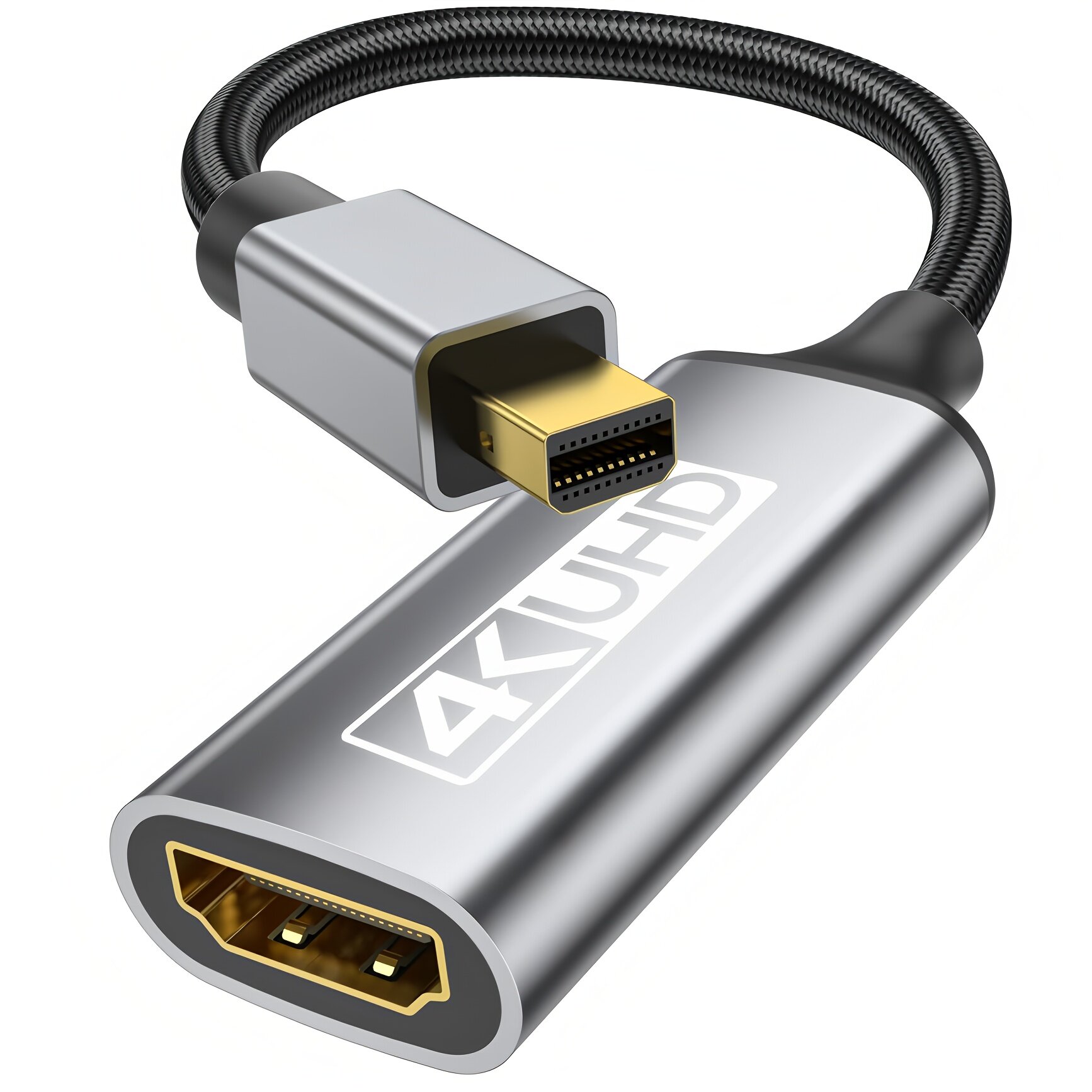 Переходник Mini DisplayPort (штекер) - HDTV (гнездо), 4K, высокоскоростной, в оплетке, серый