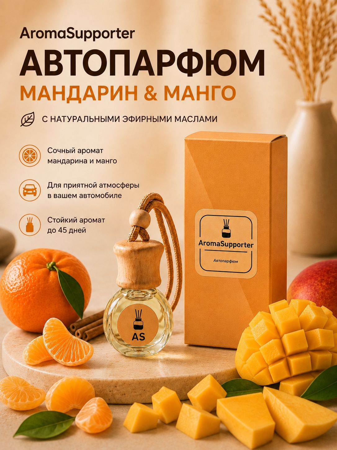Автомобильный ароматизатор - Манго & Мандарин, натуральный, подвесной, 8мл
