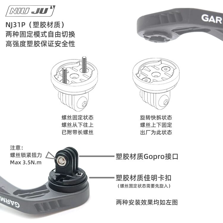 Кронштейн для монтажа компьютера на велосипеде Garmin NJ31P с вращающимся и винтовым креплением, совместимый с камерами