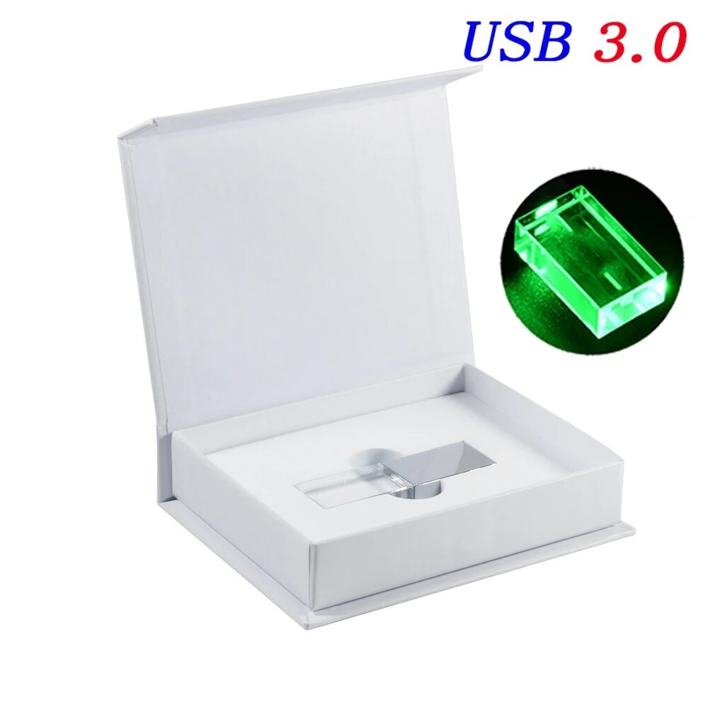 Хрустальный флэш-накопитель JASTER USB 3.0 128 ГБ Изумрудный, 32 ГБ, Silver-Green LED