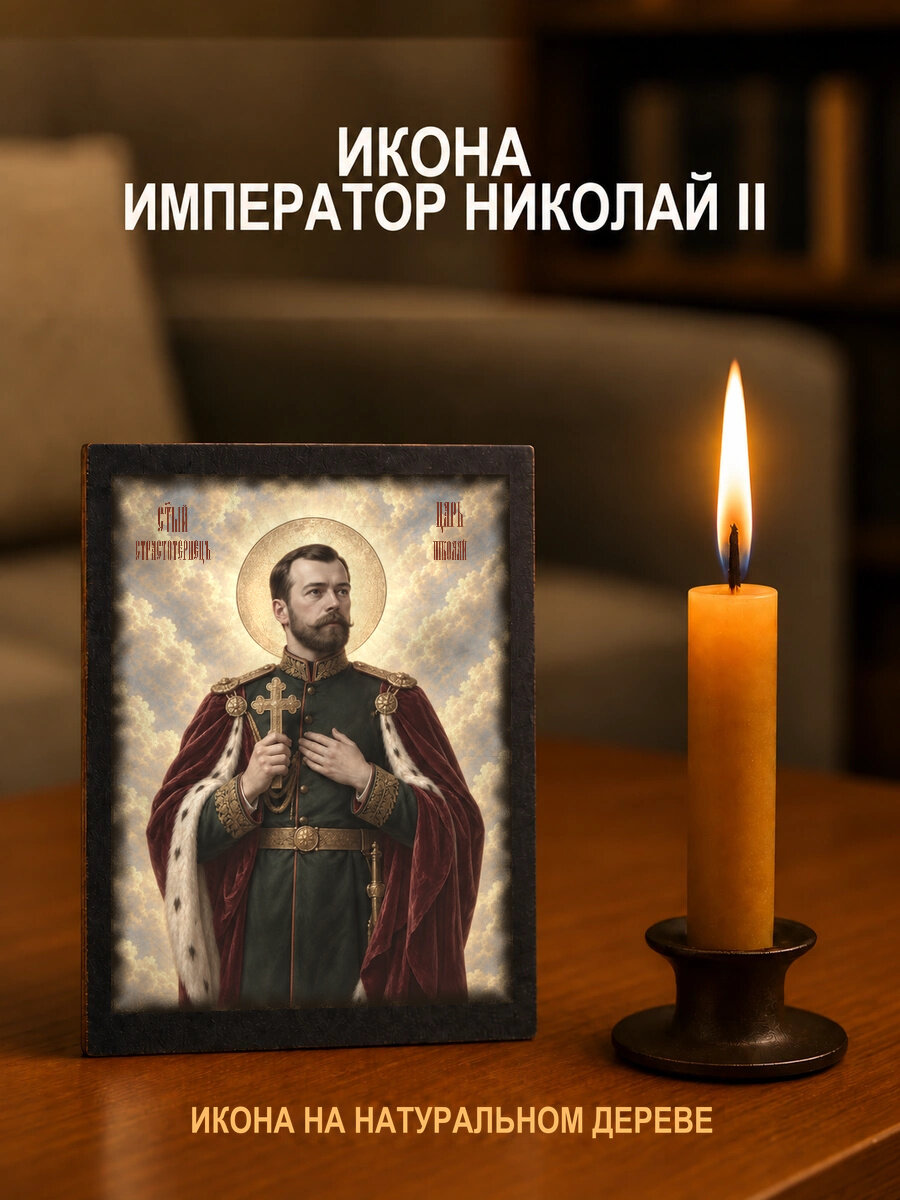 Икона «Император Николай II» на натуральном дереве, 10×12 см, храмовая живопись, потёртое золото