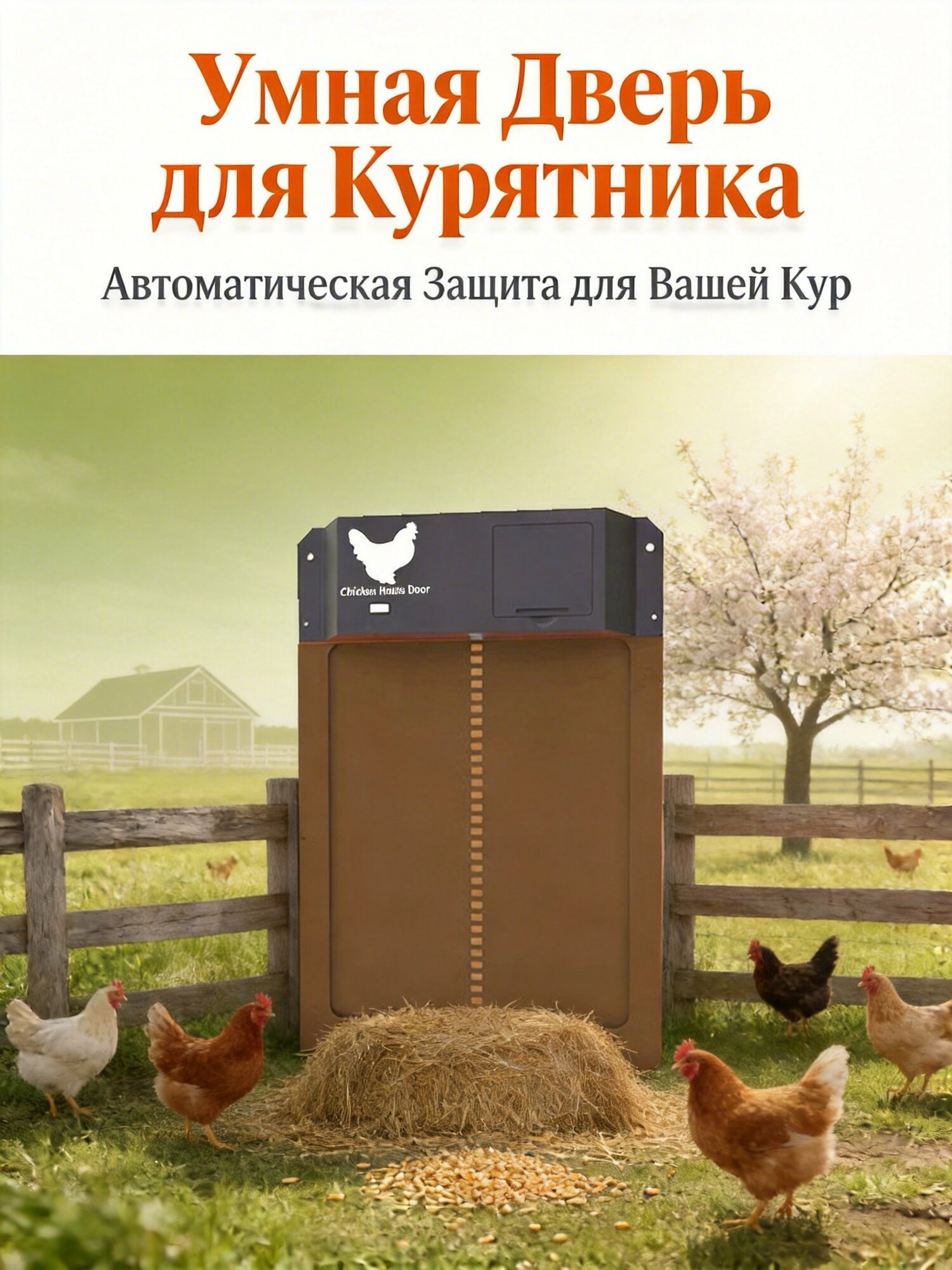 Автоматическая дверь для курятника, с таймером и светочувствительным датчиком; беспроводная подъемная система на батарейках, IP44 и устойчива к морозу и жаре