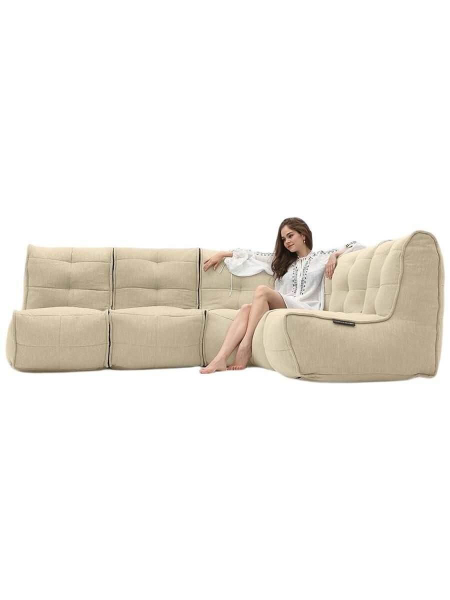 Бескаркасный модульный угловой диван Mod4 L Sofa - Eco Weave (шенилл, бежевый) - для небольших помещений: для дома, дачи, офиса (нераскладной)