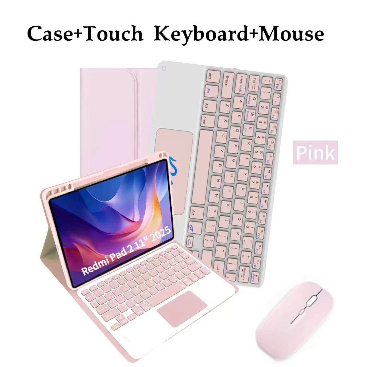 Розовый чехол-клавиатура для Redmi Pad 2 11" (Русская раскладка)