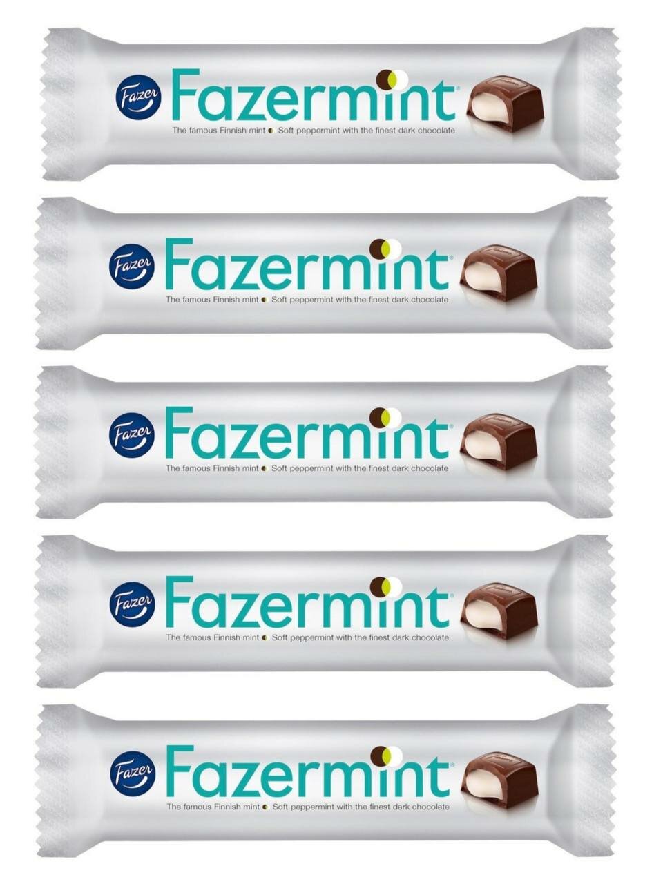 Шоколадные батончики Fazer FazerMint с мятной начинкой, комплект 5уп по 41г (Финляндия)