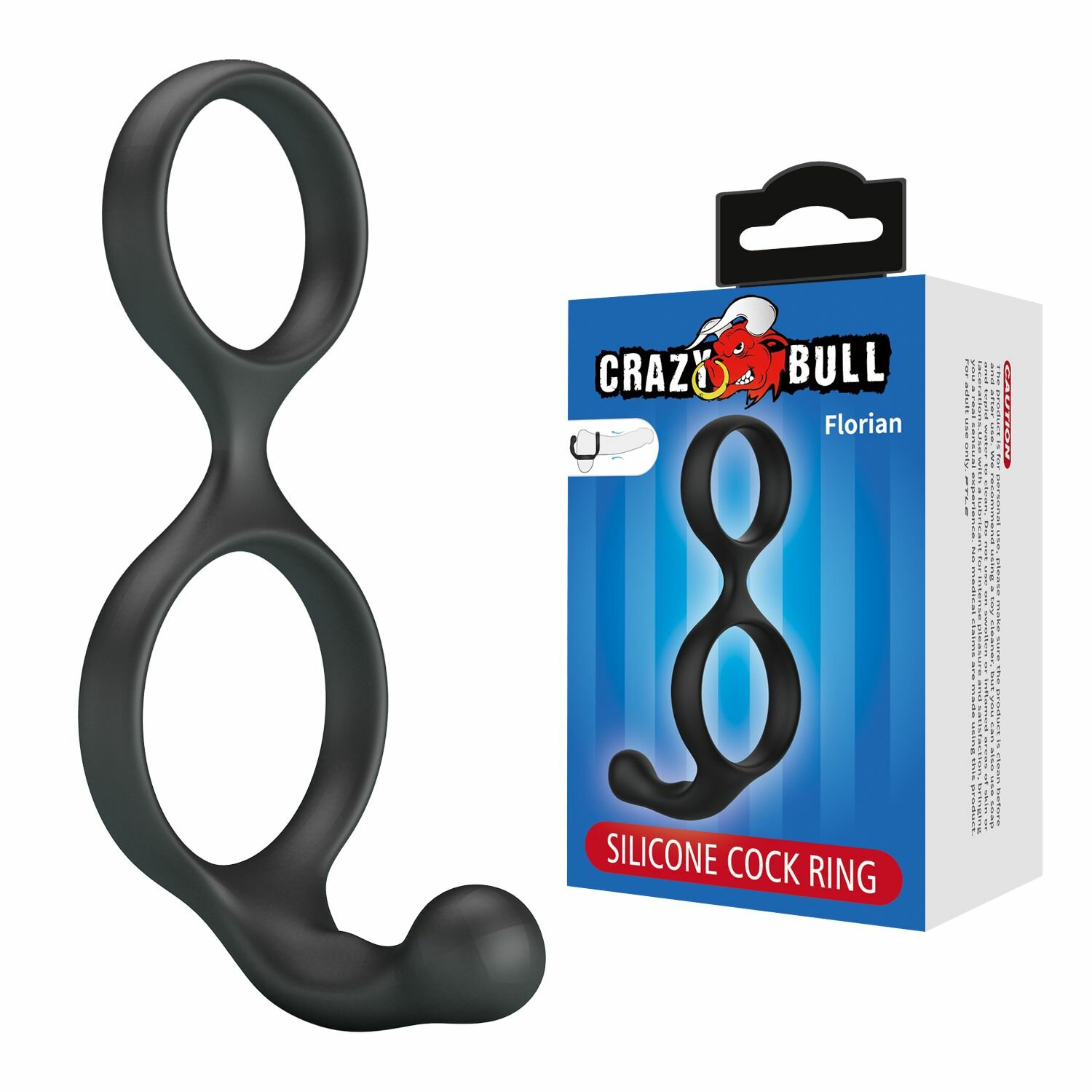 Эрекционное кольцо двойное из силикона с анальным стимулятором черное CRAZY BULL