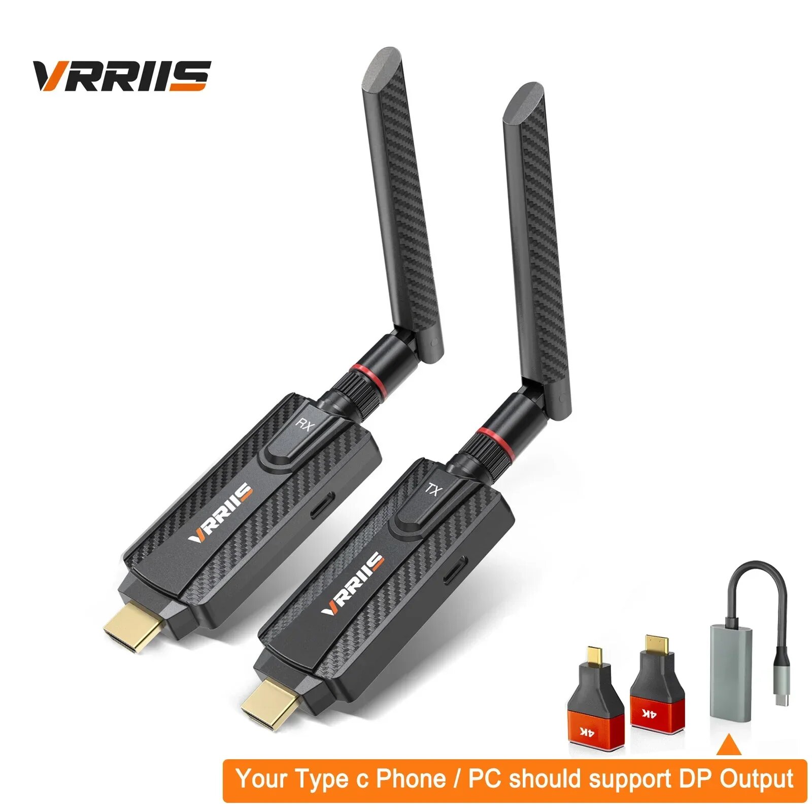 VRRIIS WL084 Беспроводной HDMI удлинитель, 1 TX 1 RX, Type C, Черный