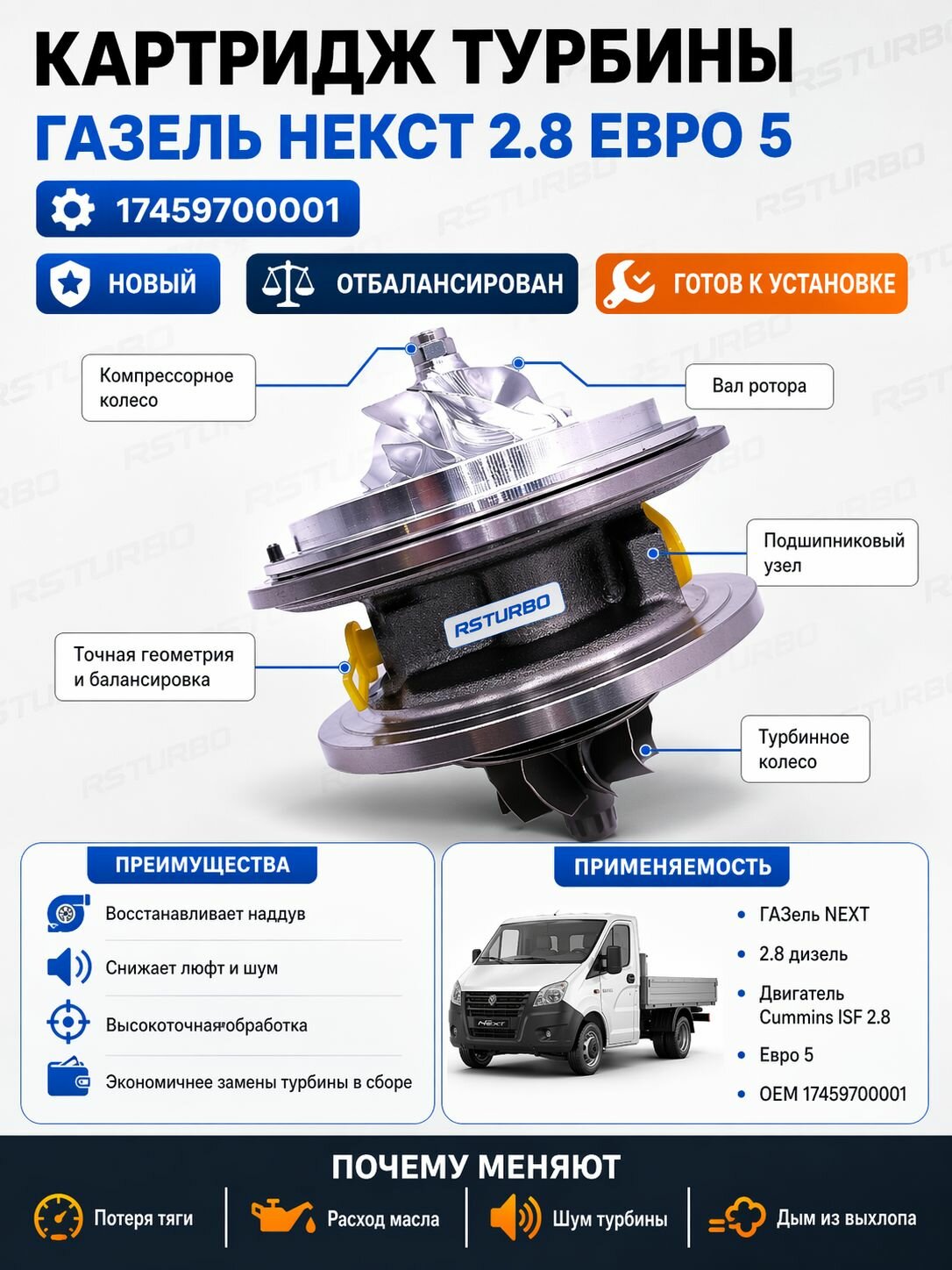 Картридж турбины Газель Некст 2.8 евро 5 17459700001