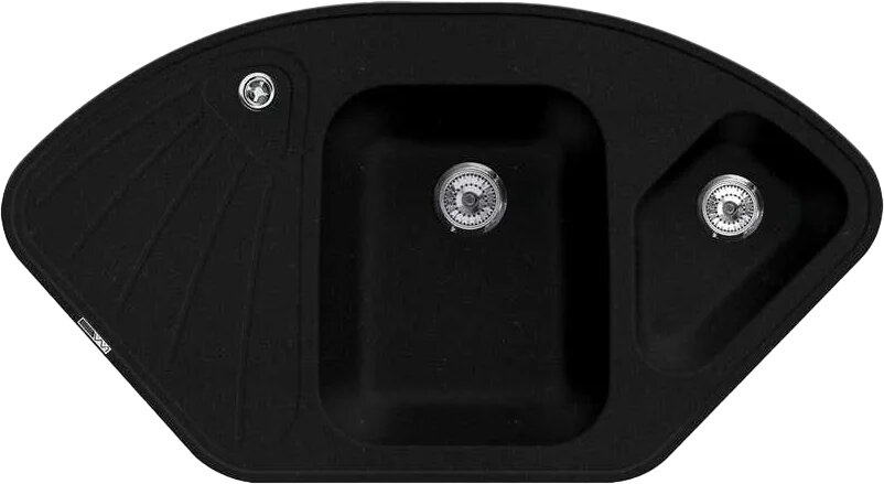 Мойка кухонная Lava A3. LAV кварцевая, 105x57, угловая, мойка для кухни, с крылом, черная, трапеция, матовая