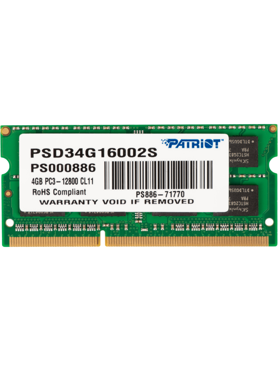 Память DDR3 4GB 1600MHz Patriot PSD34G16002S RTL PC3-12800 CL11 SO-DIMM 204-pin 1.5В dual rank RTL