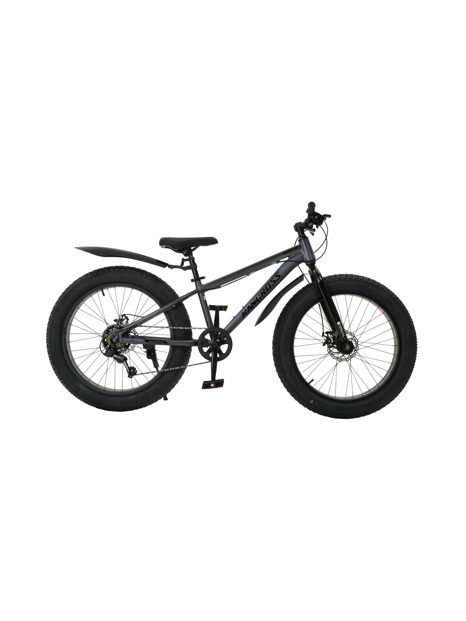 Подростковый фэтбайк Rancross R624, колеса 24*4, рама 12,5 дюймов, SHIMANO 7ск, вилка жесткая RIGID, Fat-bike серый, рост 130-160 см, 9-13 лет