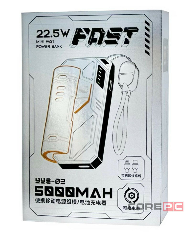 Повербанк внешний аккумулятор Powerbank Fast YYS-02 5000mAh 1USB-C серо-черный