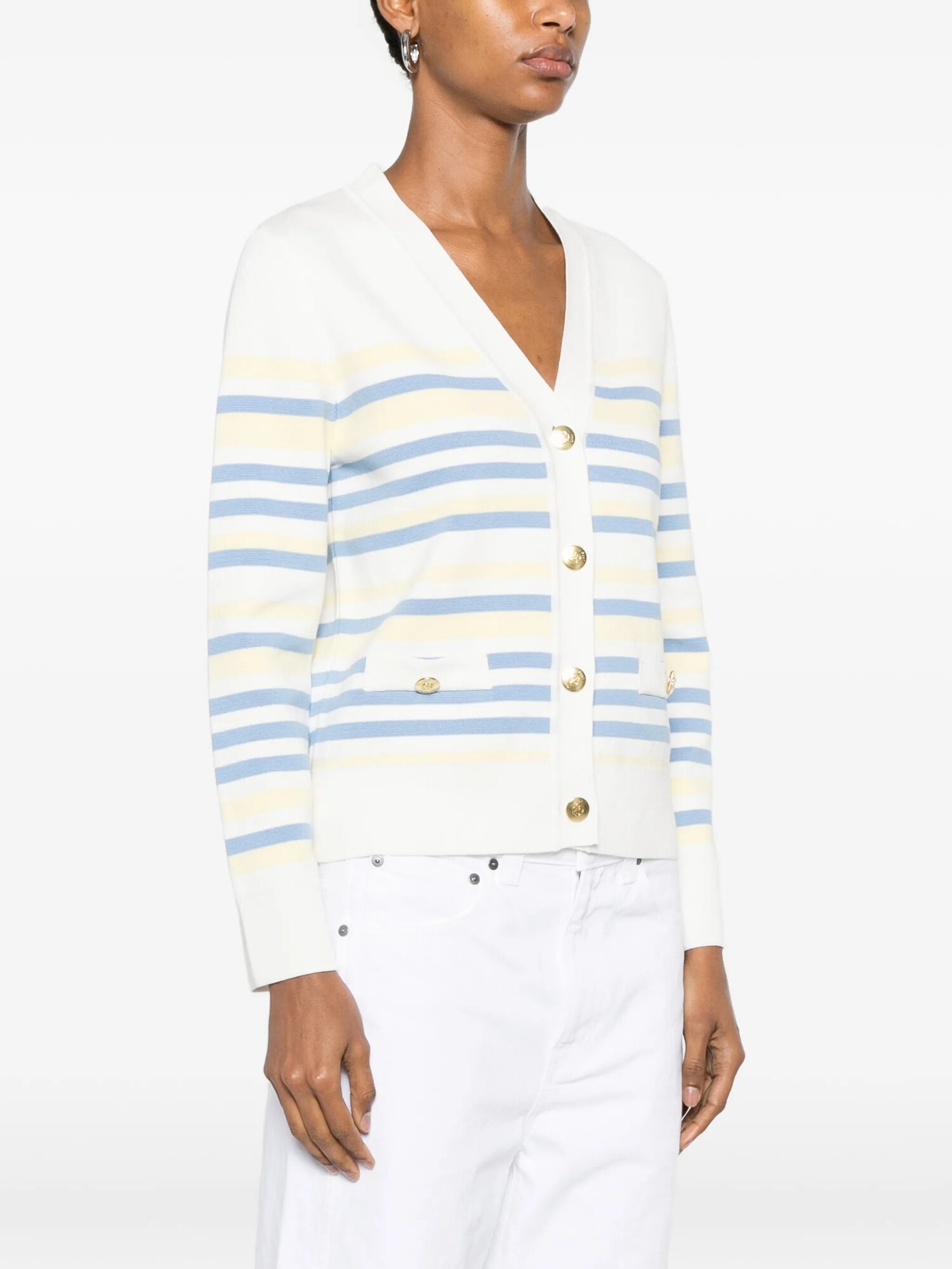 Кардиган GANT Striped button-up cardigan, размер 44, бежевый/белый — фото 1