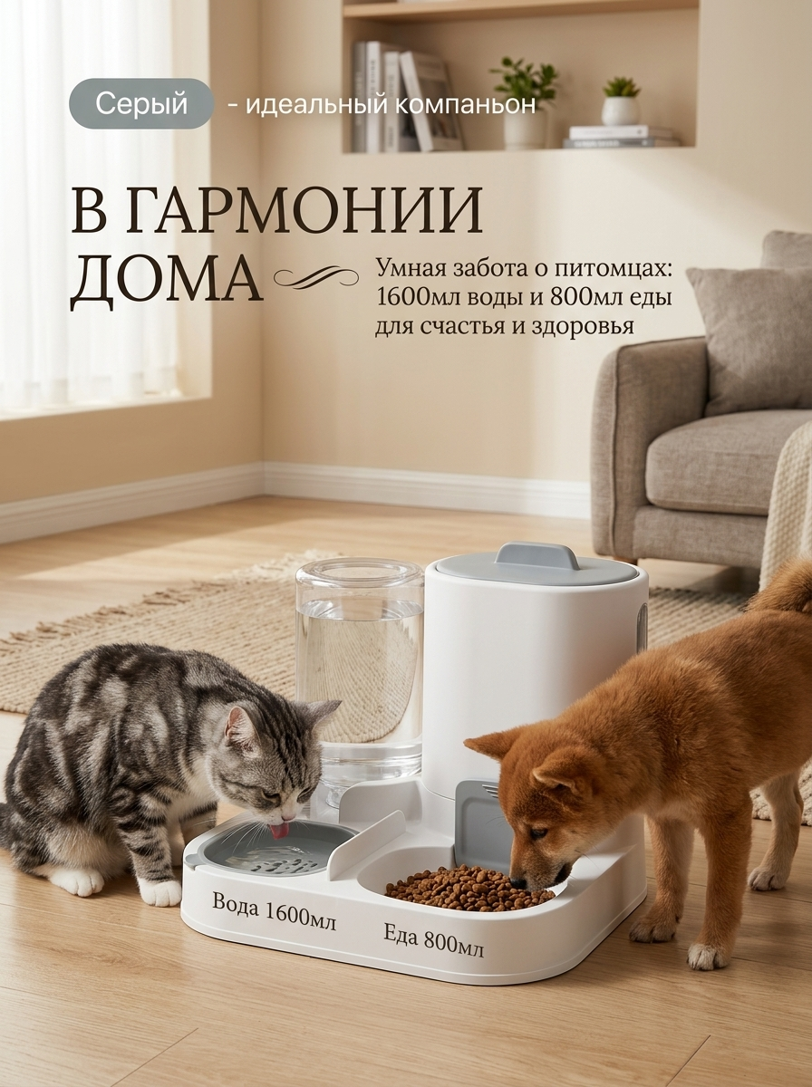Автоматическая кормушка TUA, для собак и кошек, серая, 2 в 1